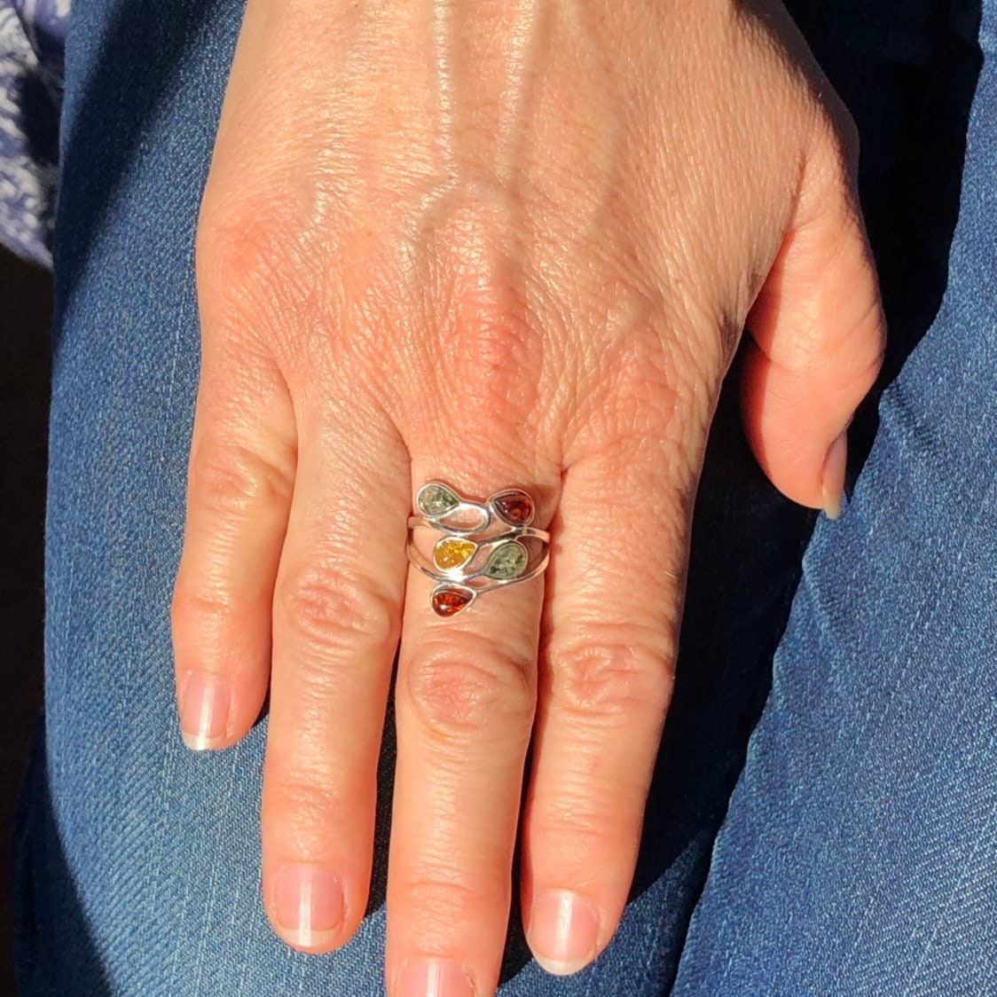 Amber Ring / Amber Multi Colour Ring - Etsy