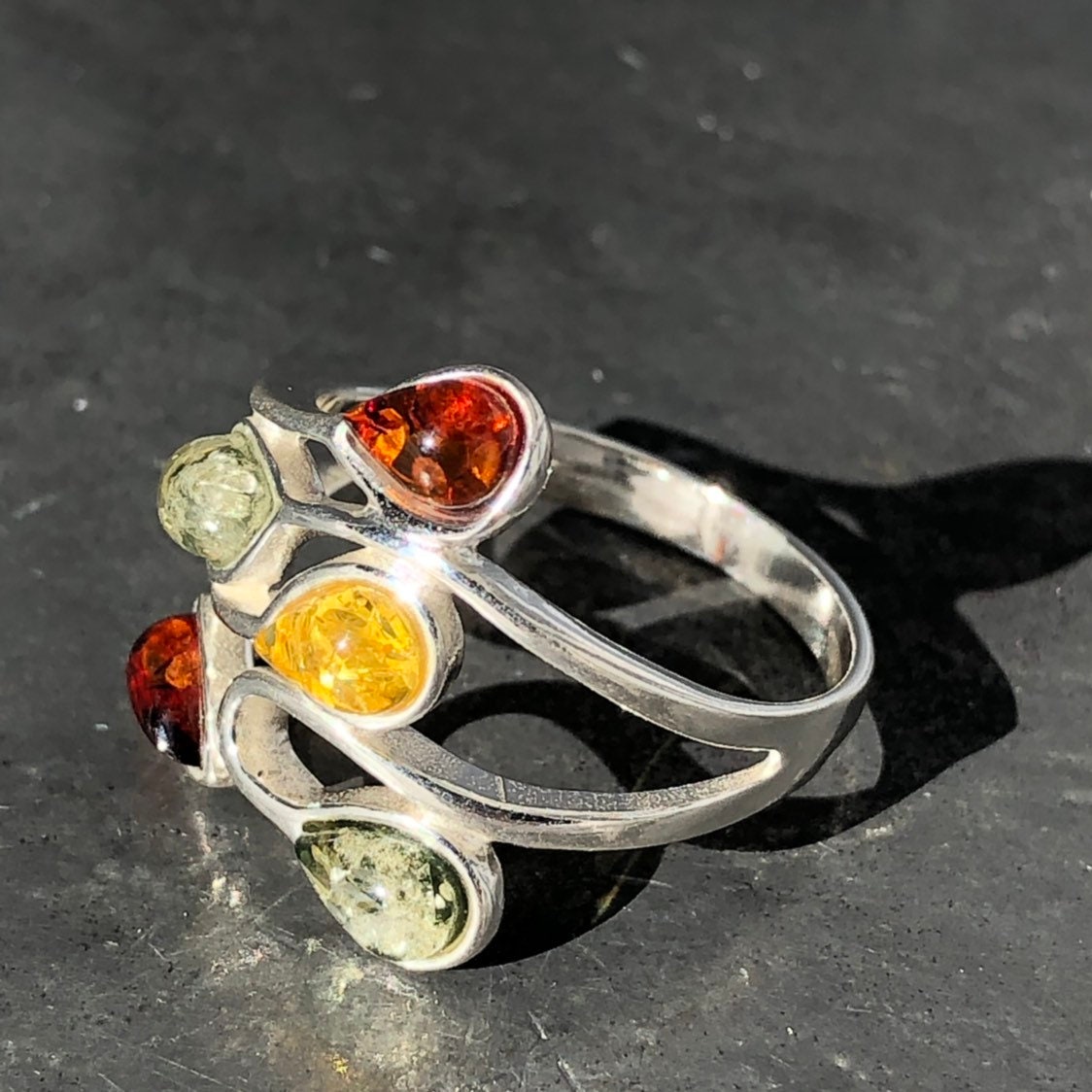 Amber Ring / Amber Multi Colour Ring - Etsy