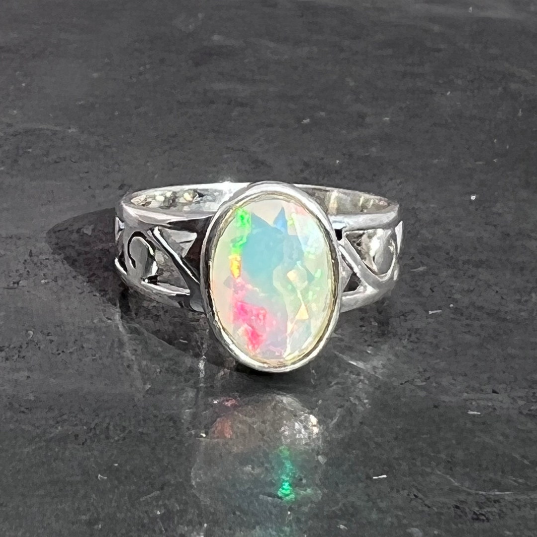 Opal Ring - Welo Opal Ring - Filigree Design Faceted Opal Ring - Size ...