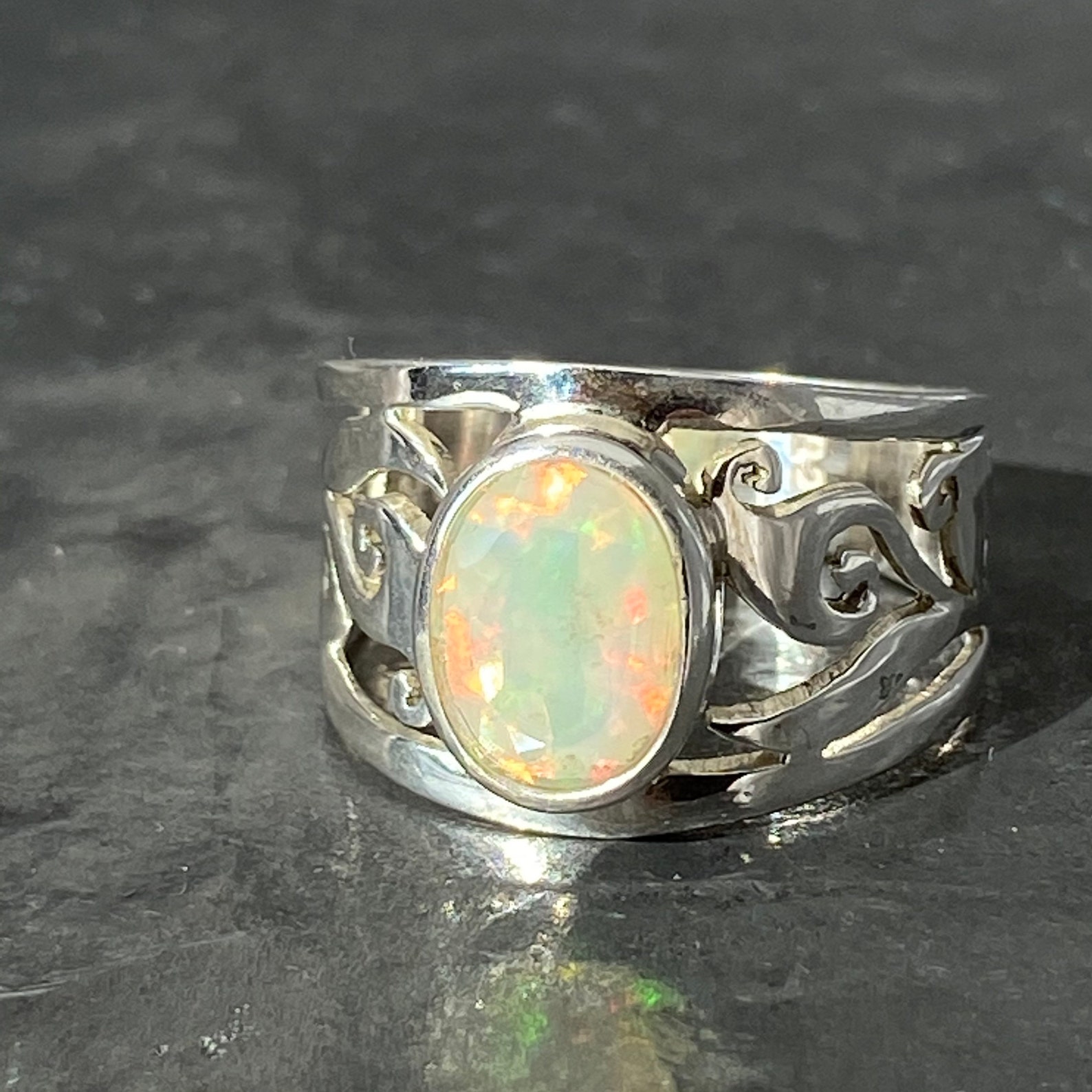 Opal ring welo opal ring filigree design faceted opal ring | Etsy
