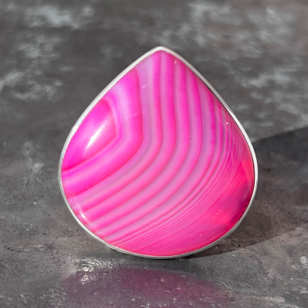 Agate Ring - Pink Agate Ring - Oval Pink Agate Ring Size U.K. - Q, U.S ...