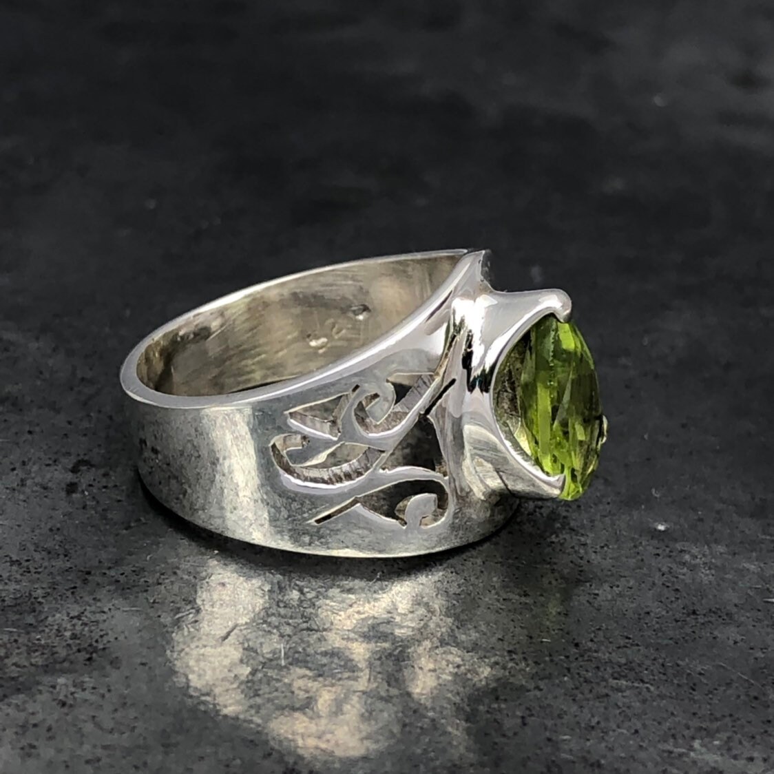 Peridot Ring Faceted Peridot Ring Size UK N US 7 | Etsy