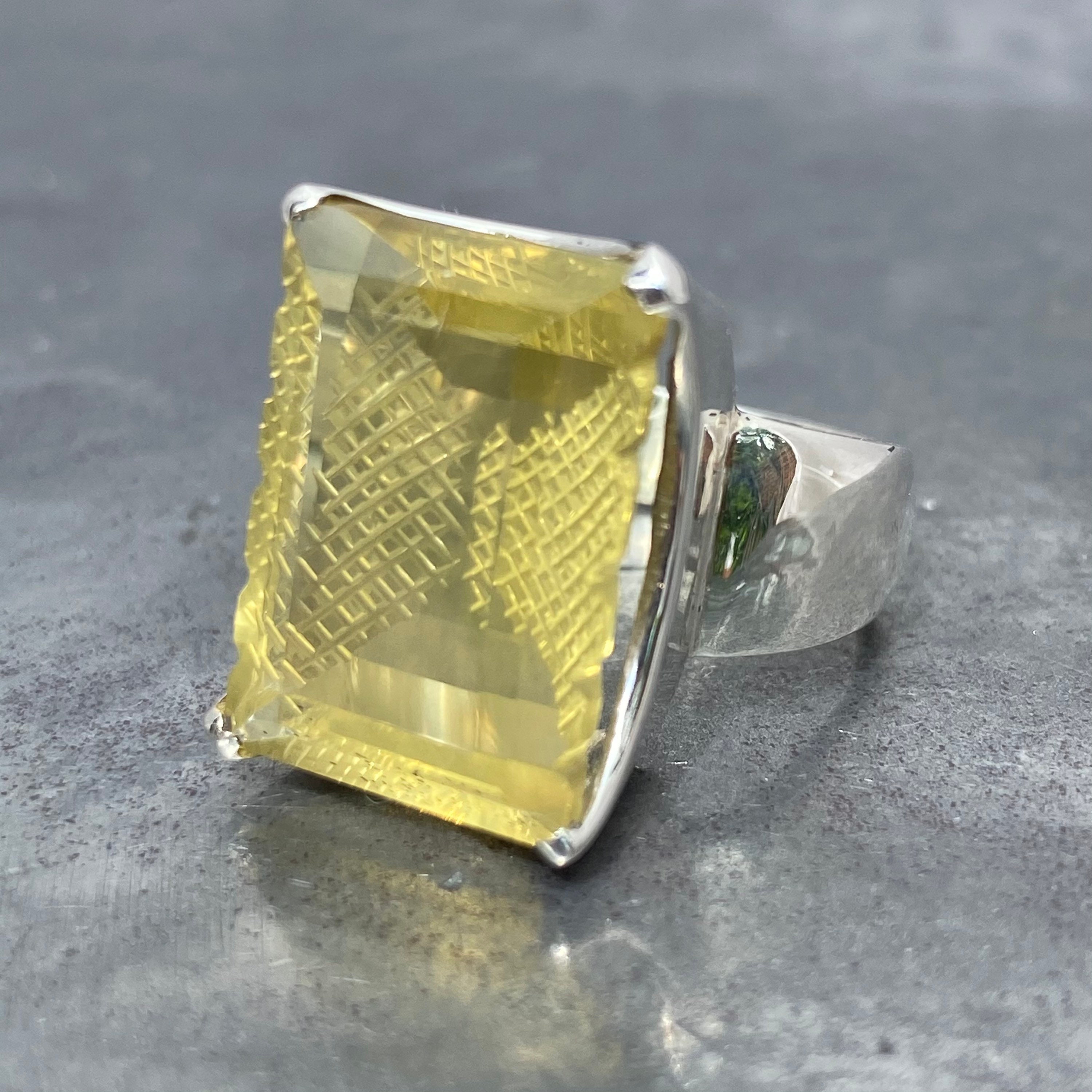 Lemon quartz ring Designer Lemon Quartz Ring Fancy cut | Etsy