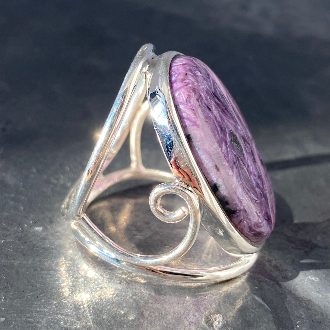 Charoite Ring Large Chaorite Ring Size U.K. Q US 8 1/2 - Etsy