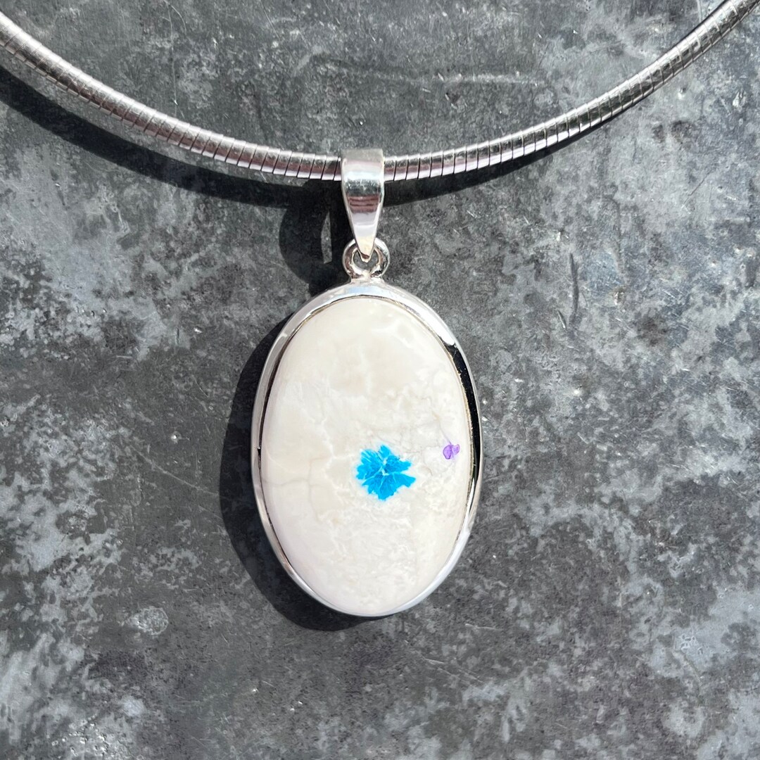 Cavansite Pendant - Cavansite on White Stilbite Pendant - Polished ...