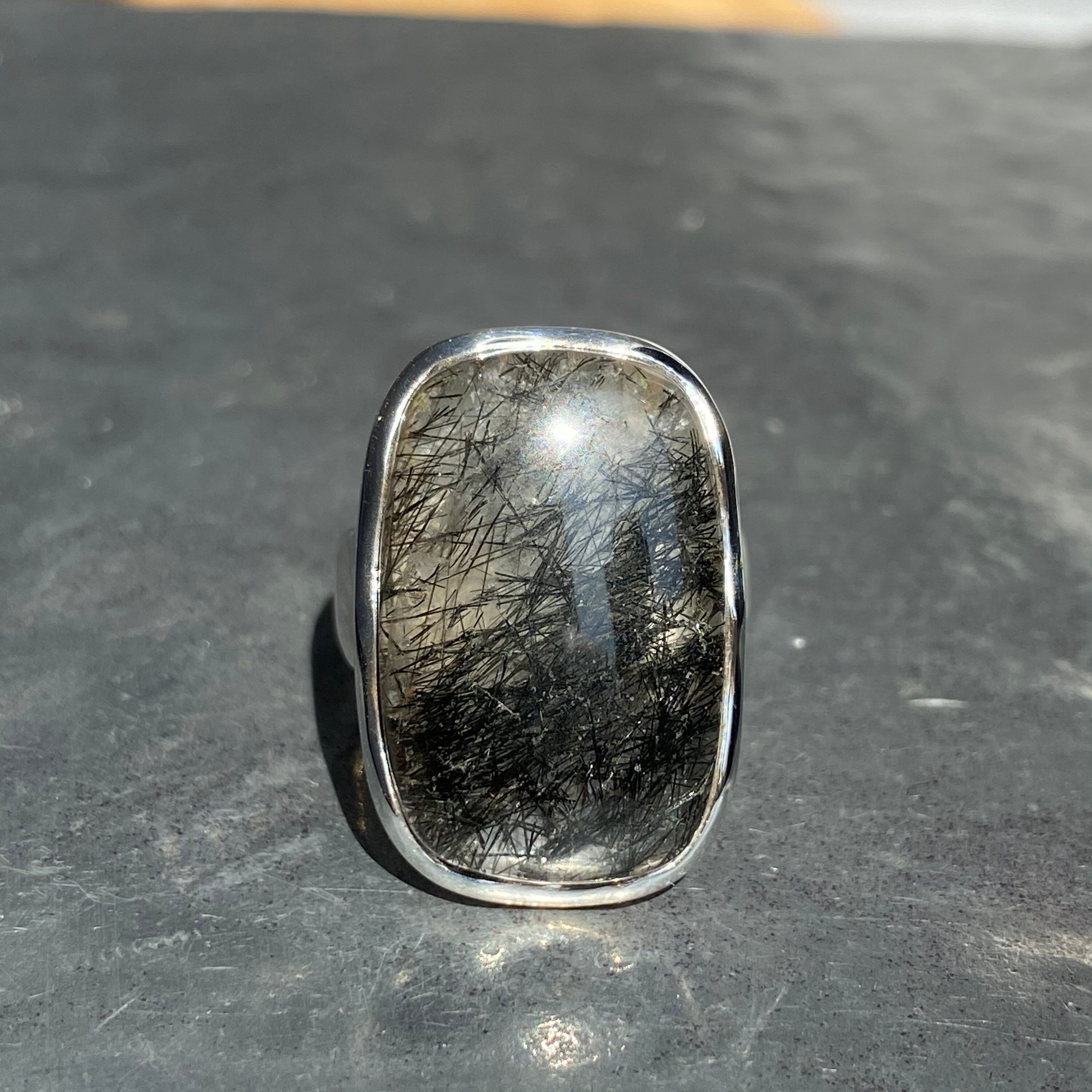 Tourmalinated Quartz Ring Rectangle Tourmaline Quartz Ring - Etsy