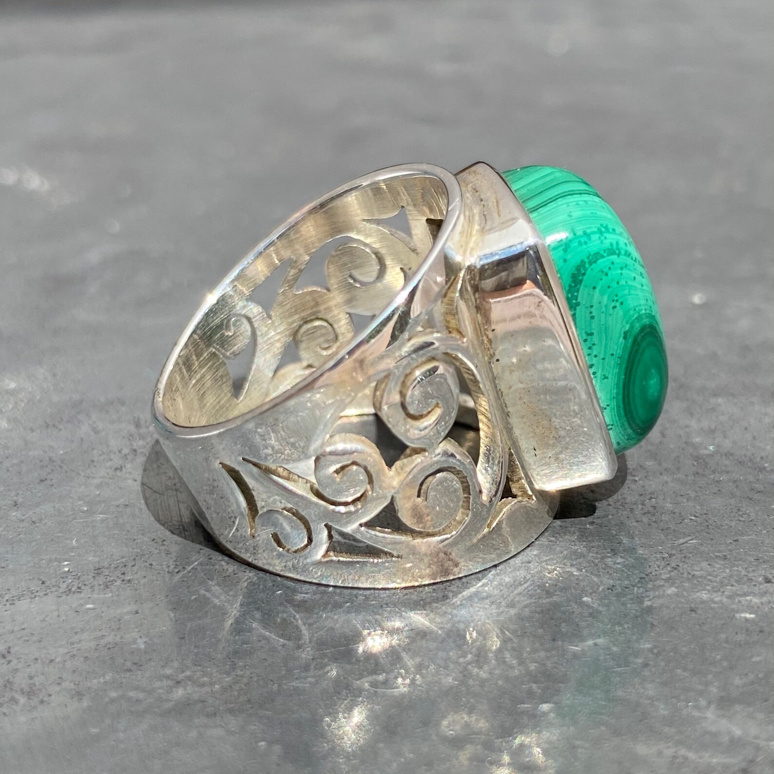 Malachite Ring Silver Malachite Ring Filigree Band - Etsy Australia