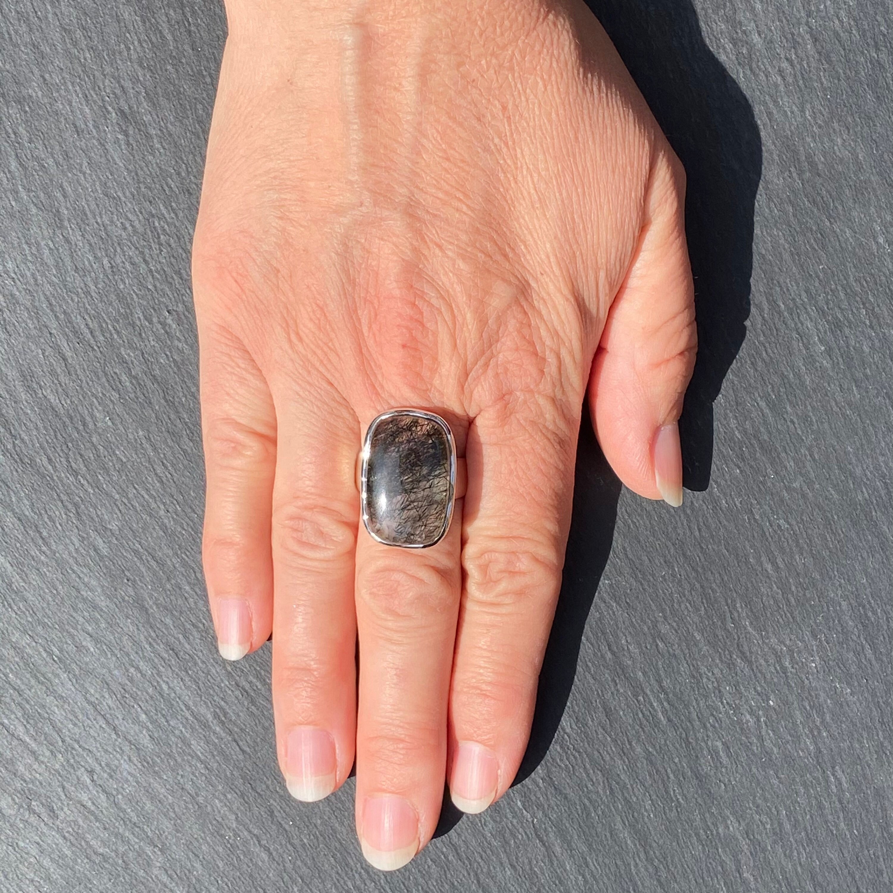 Tourmalinated Quartz Ring Rectangle Tourmaline Quartz Ring - Etsy