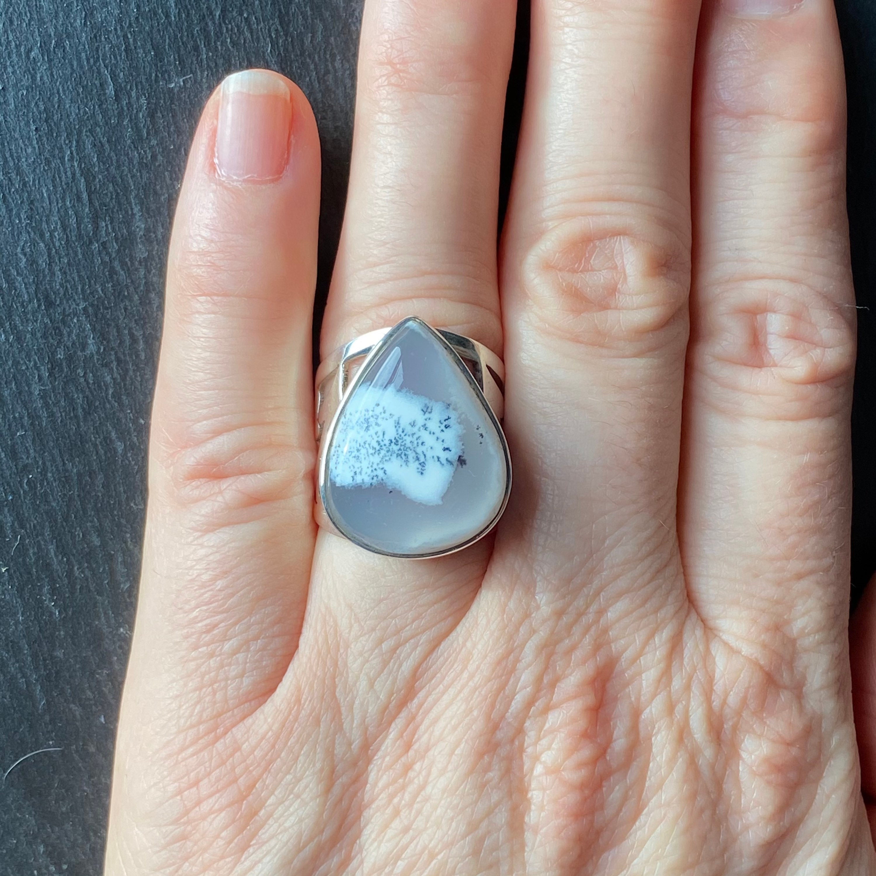 Merlinite Ring - Opal Dendrite Ring - Chunky Band Dendritic Agate Ring ...