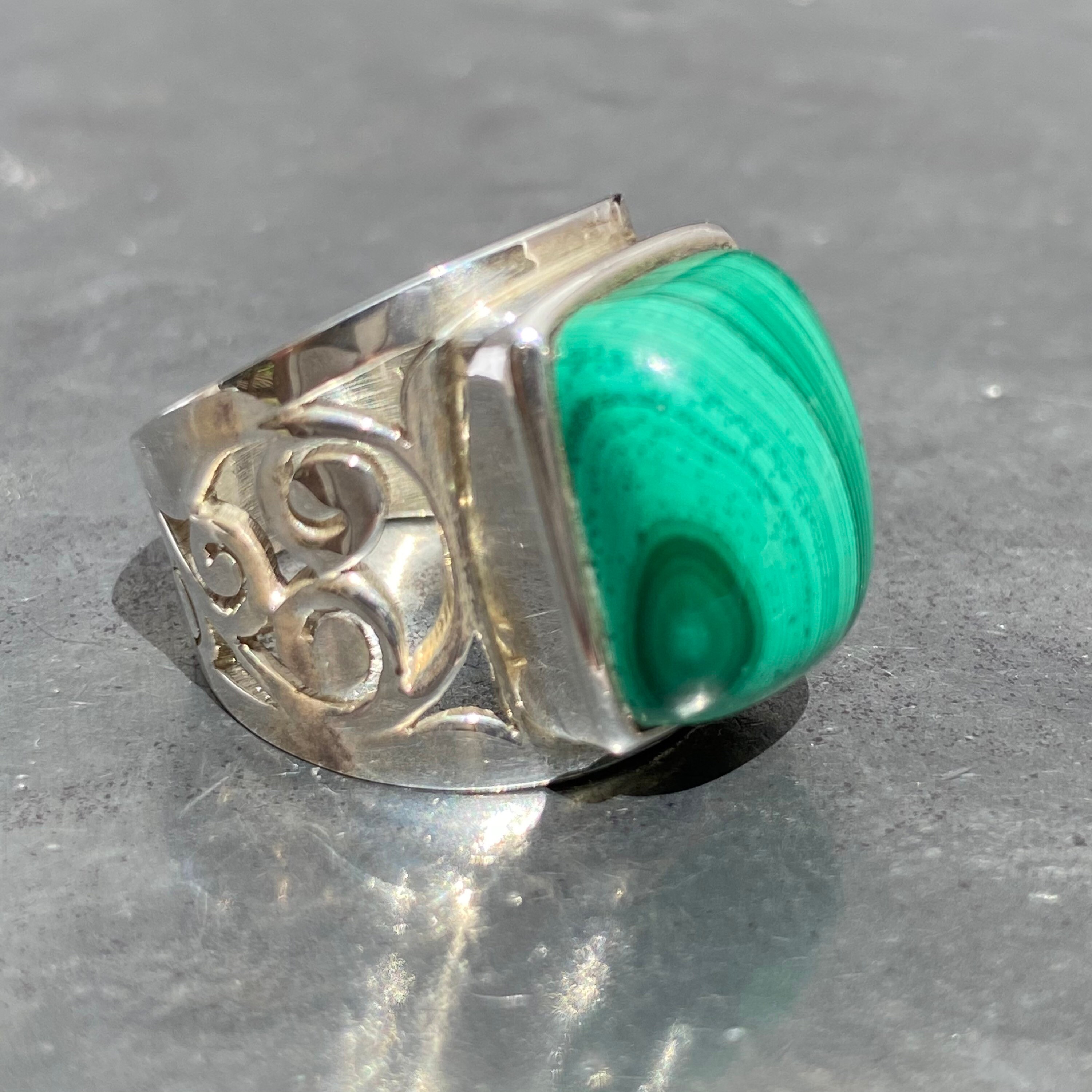 Malachite Ring Silver Malachite Ring Filigree Band - Etsy Australia