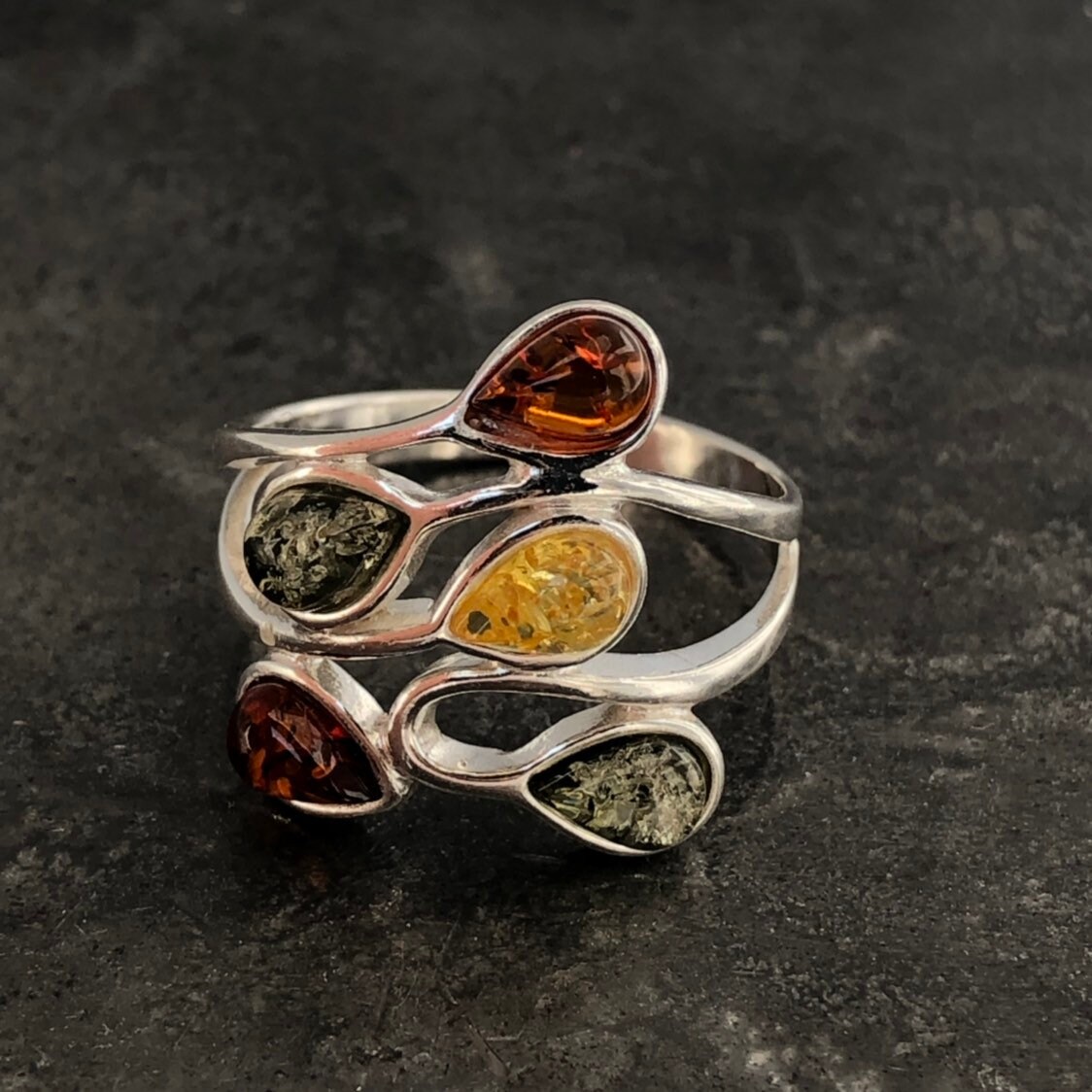 Amber Ring / Amber Multi Colour Ring - Etsy