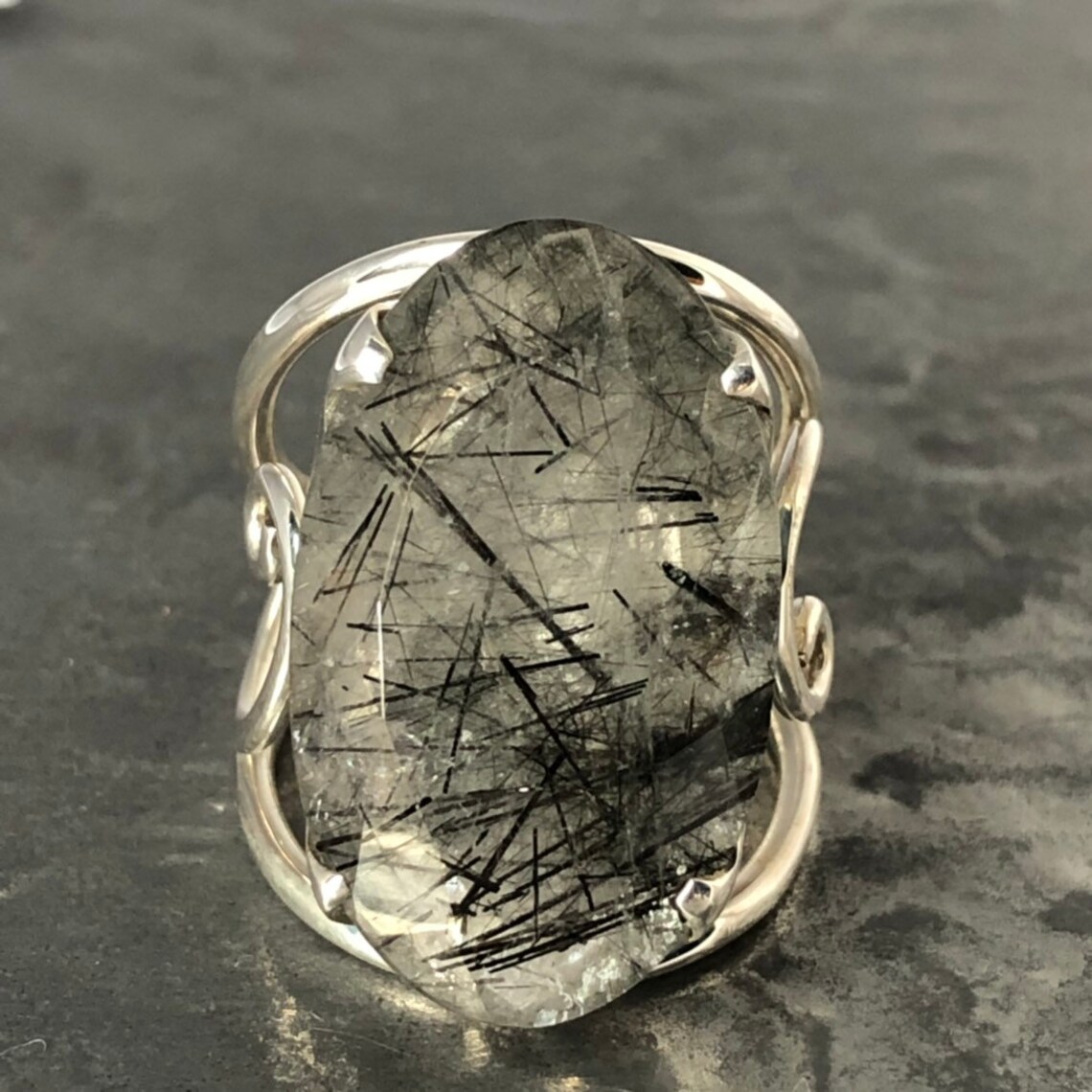 Tourmalinated Quartz Ring Designers Black Tourmalinated | Etsy