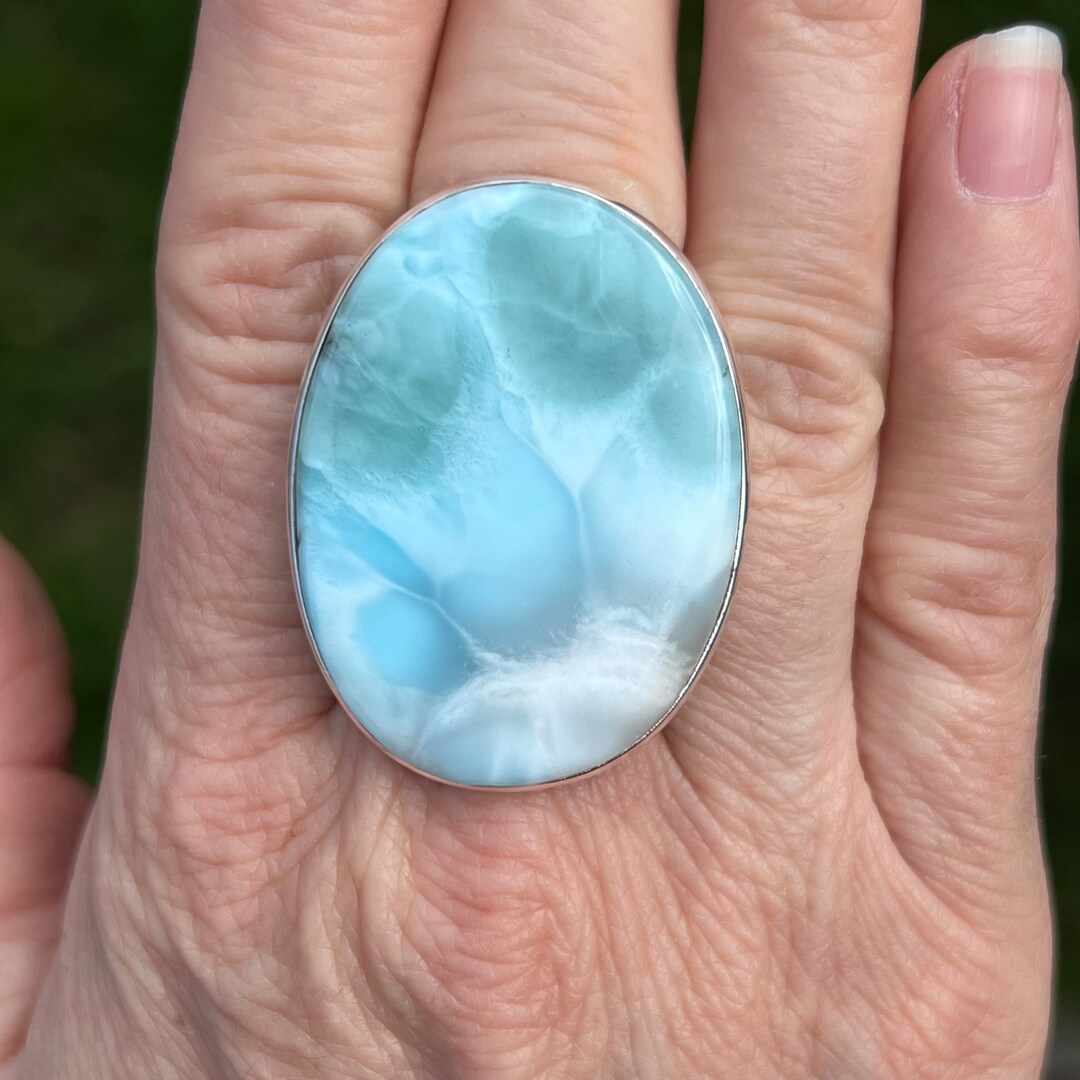 Larimar Ring - Sterling Silver Larimar Ring - Natural Larimar Ring Size ...