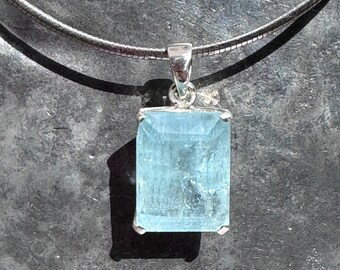 Aquamarine Pendant Rectangle Aquamarine Pendant Faceted Aquamarine ...
