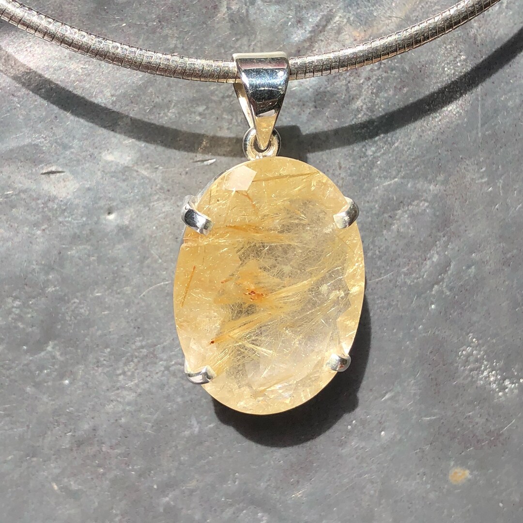 Rutilated Quartz Pendant - Faceted Rutile Quartz Pendant - Golden ...