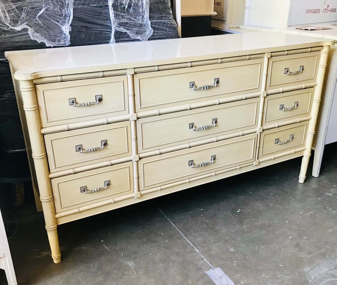 Henry Link Bali 9 Drawer Dresser Hollywood Regency Faux Bamboo Dresser ...