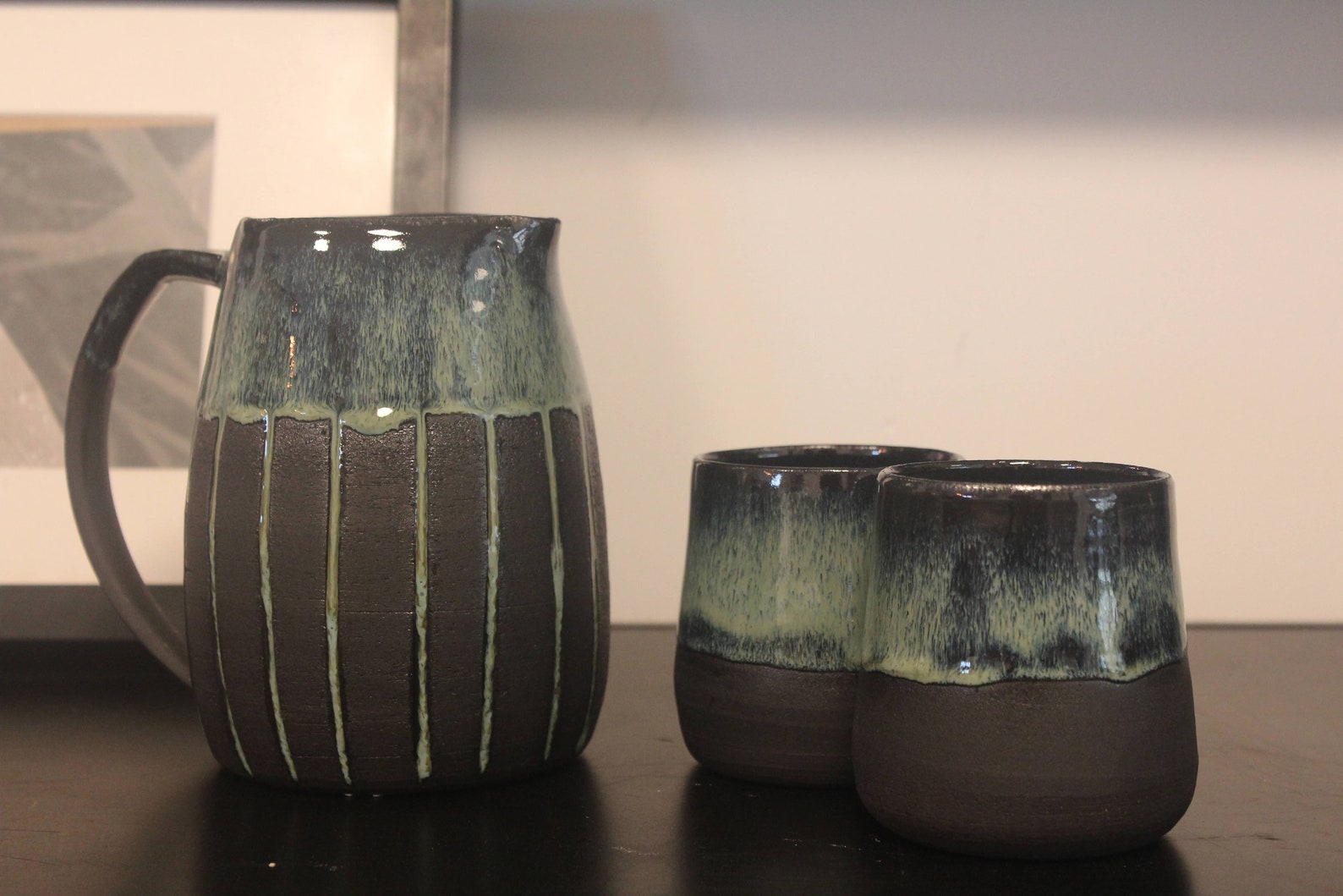 Ceramic Watering Can With Two Cups. Ceramic Water Pitcher - Etsy