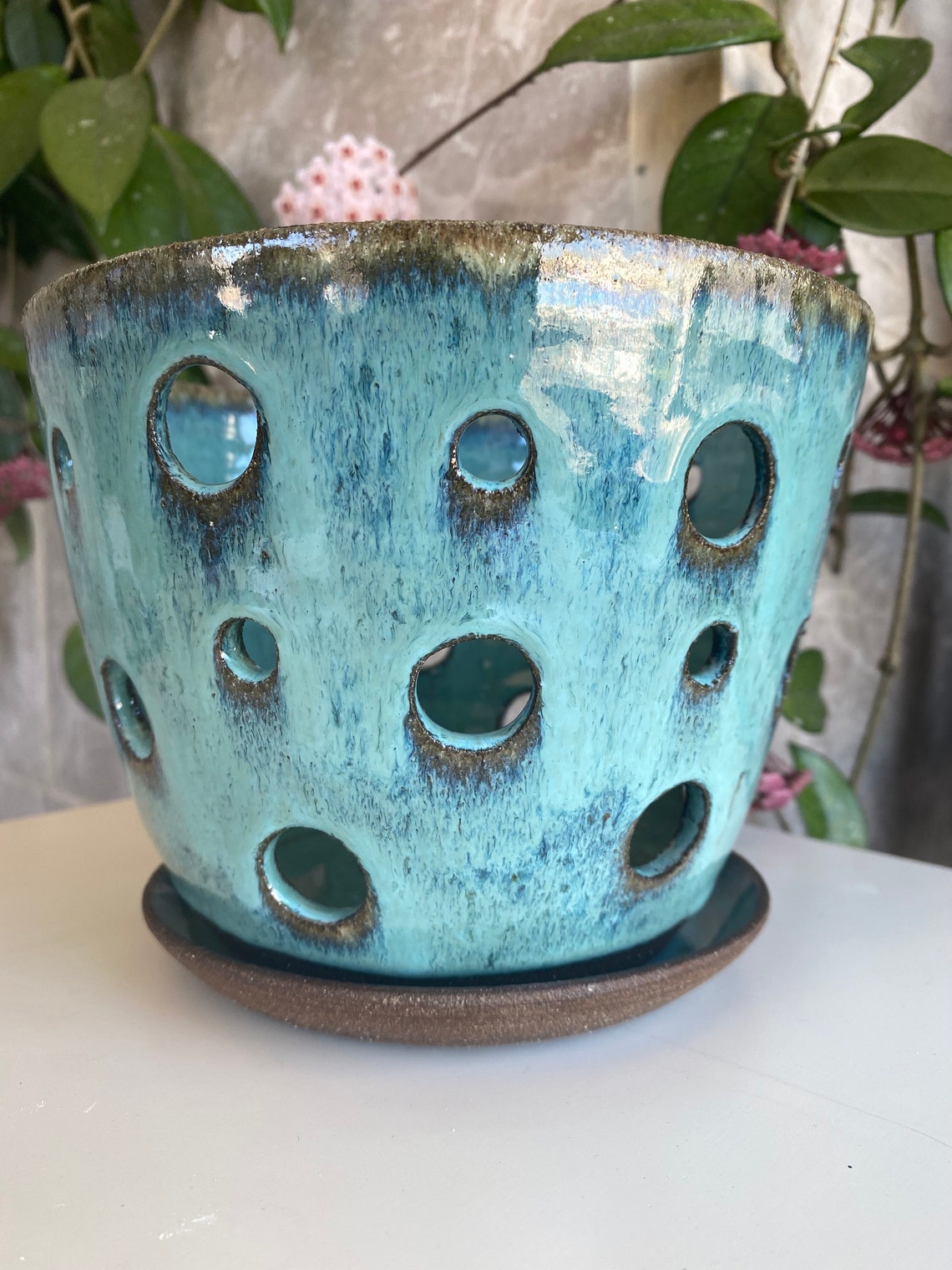 Orchid Pot With Holes, Ceramic Orchid Planter With a Suitable Saucer ...