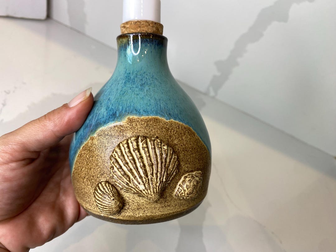 Handmade Ceramic Soap Dispenser – Seashell Design – Ocean Blue and Gold ...