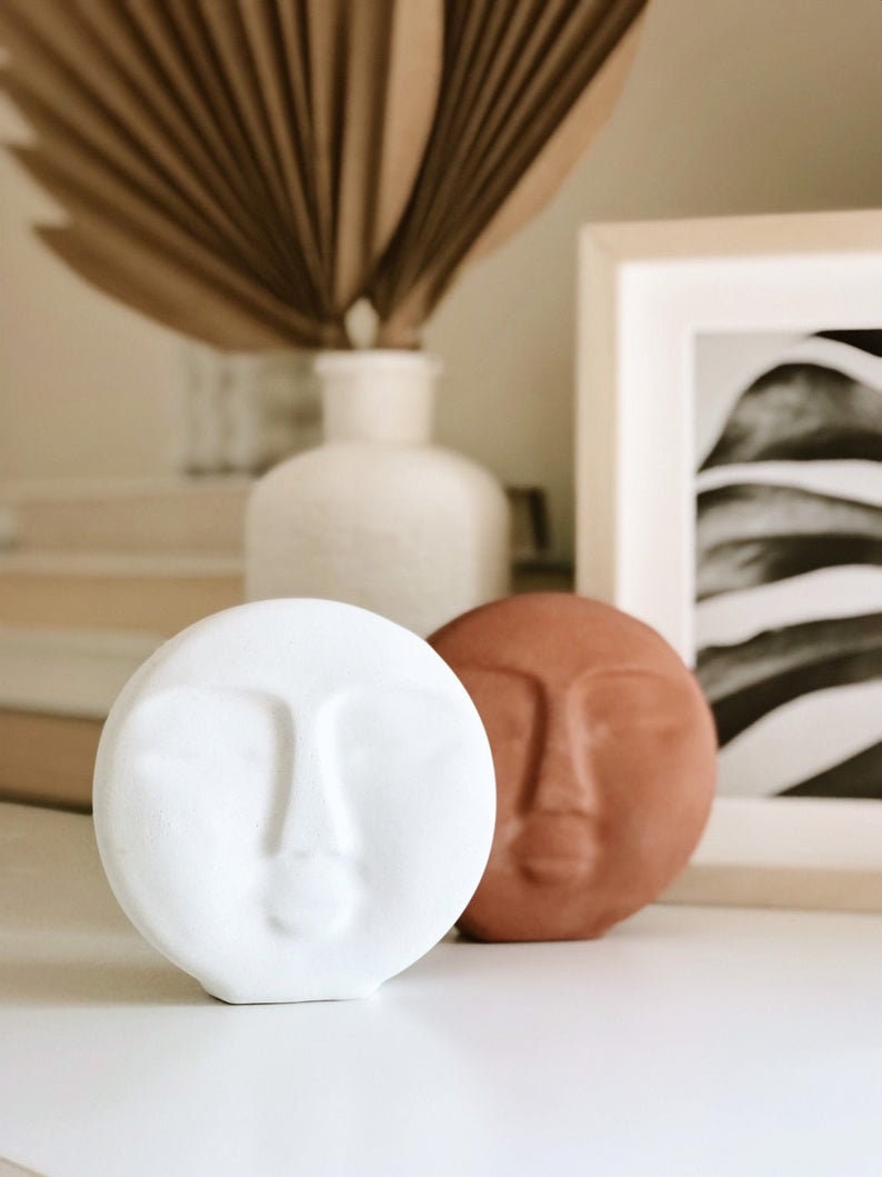 Concrete Moon Decoration // Boho Home Decor // Moon Face Decor - Etsy
