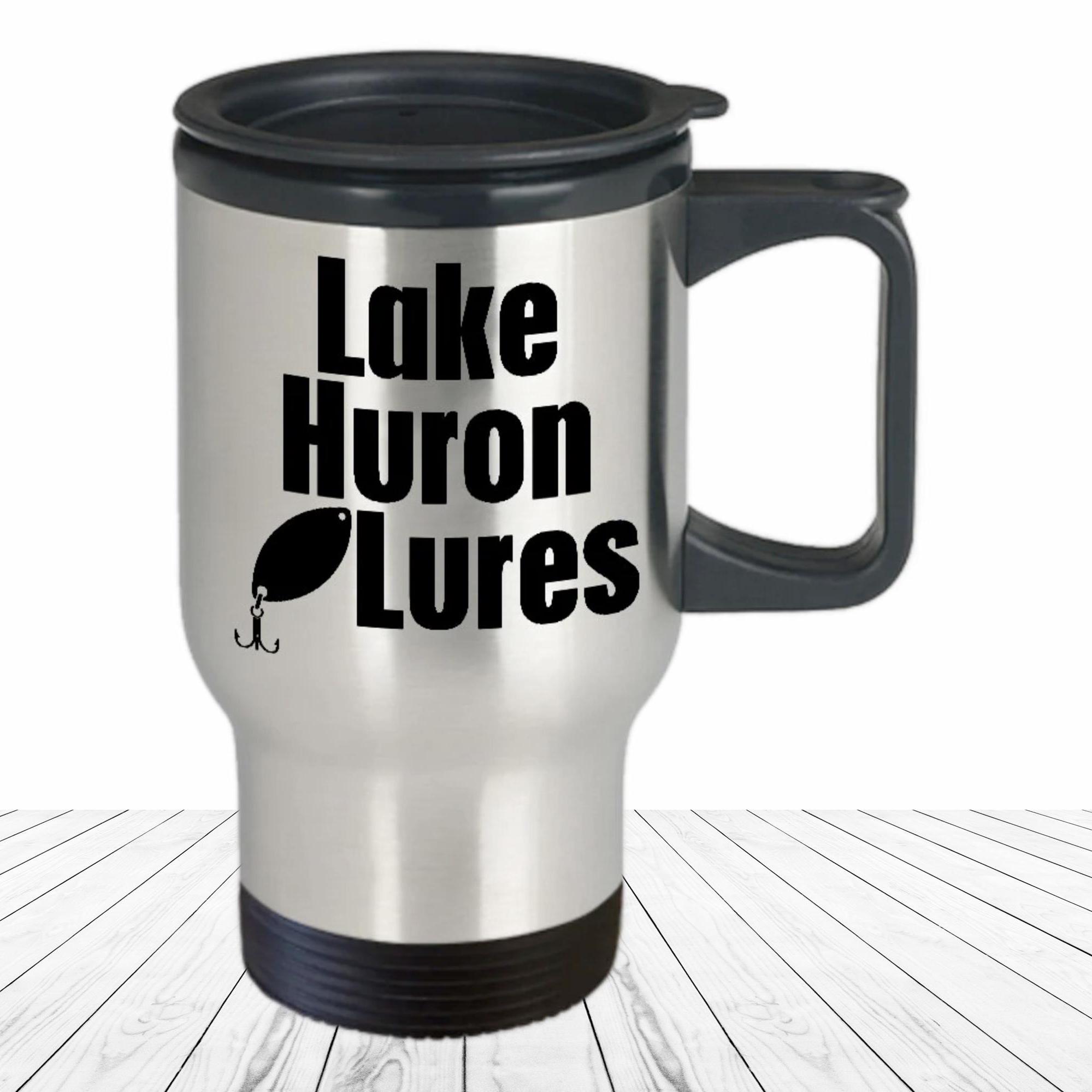 Lake Huron Mug Fishing Lures Travel Coffee Cup Funny Fisherman Gift for ...