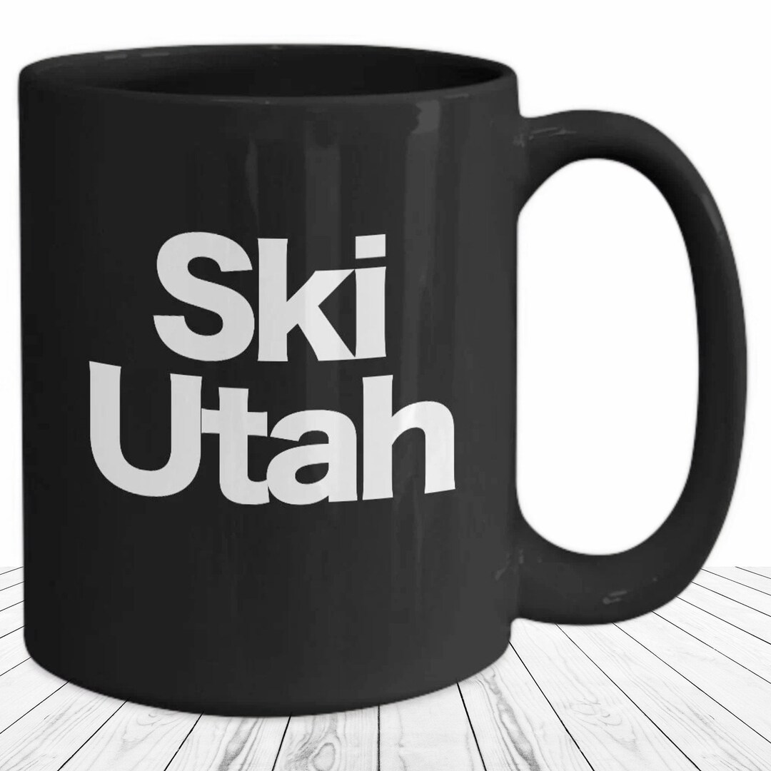 Ski Utah Mug Winter Sportsman Black Coffee Cup Funny Gift for Downhill ...