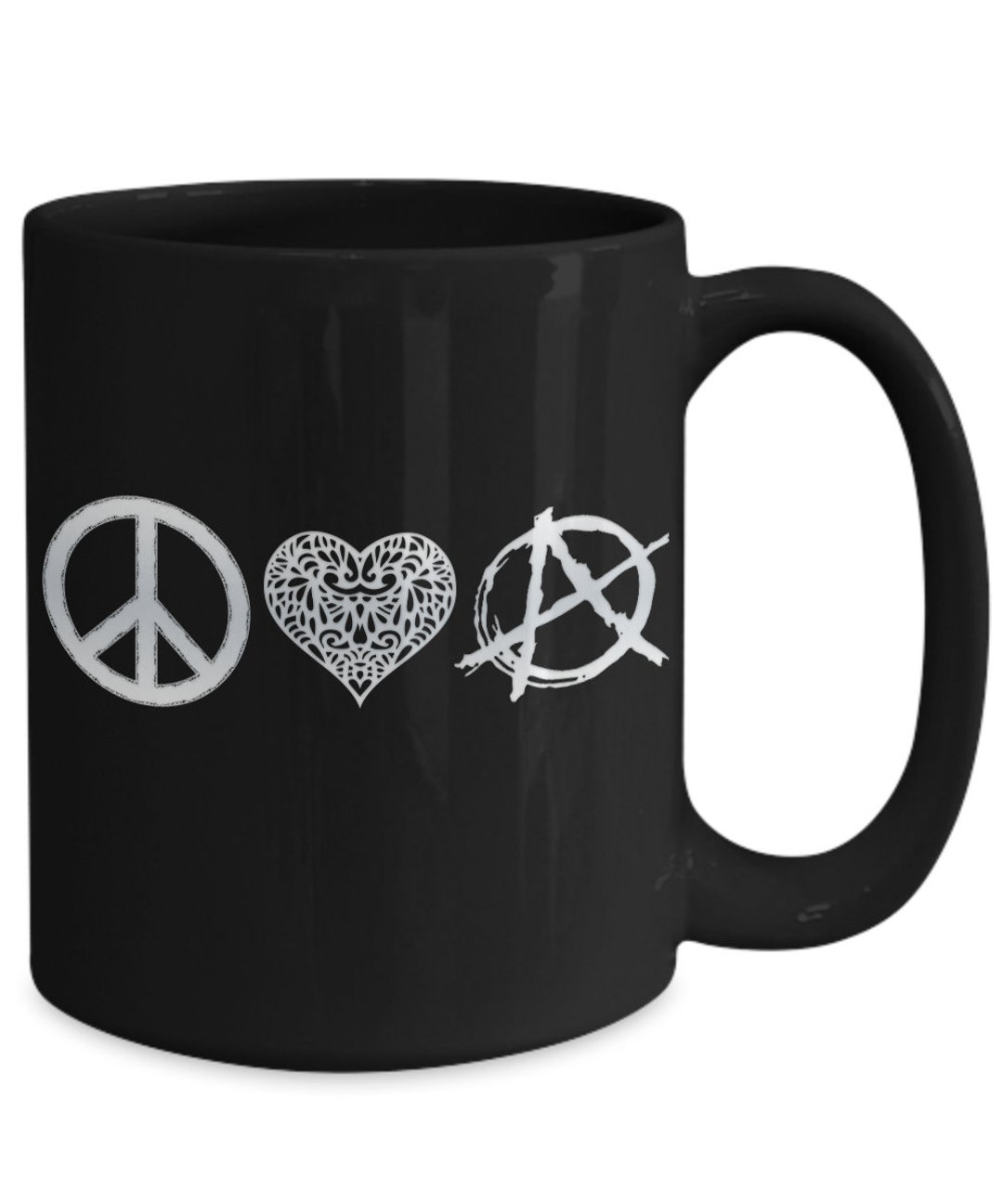 Peace Love Anarchy Mug Symbols Black Coffee Mug Gift for Zen Anarchist ...