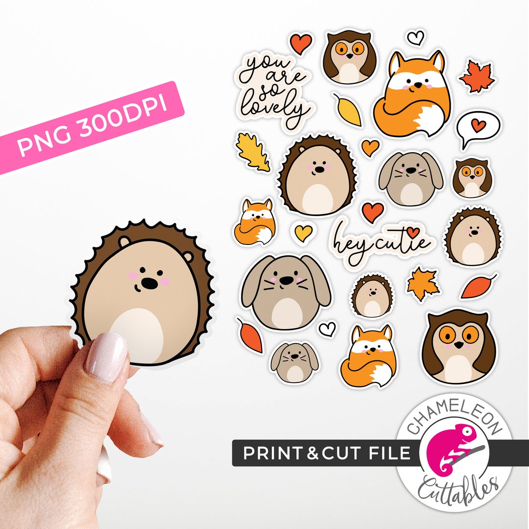 PRINT & CUT Sticker Sheet Template, PNG, Fall Animals, for Cricut, for ...