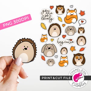 PRINT & CUT Sticker Sheet Template, PNG, Fall Animals, for Cricut, for ...