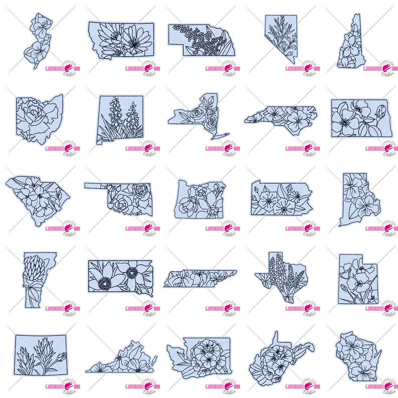 State Flower Svg And Png Bundle Glowforge Files Cricut Etsy