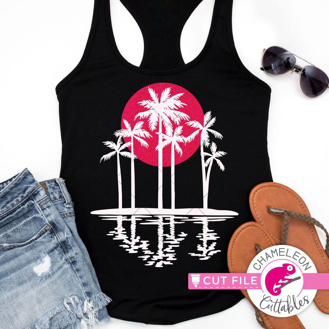Sunset Palm Trees, Summer Design, Beach, SVG, Png, Dxf, File for ...