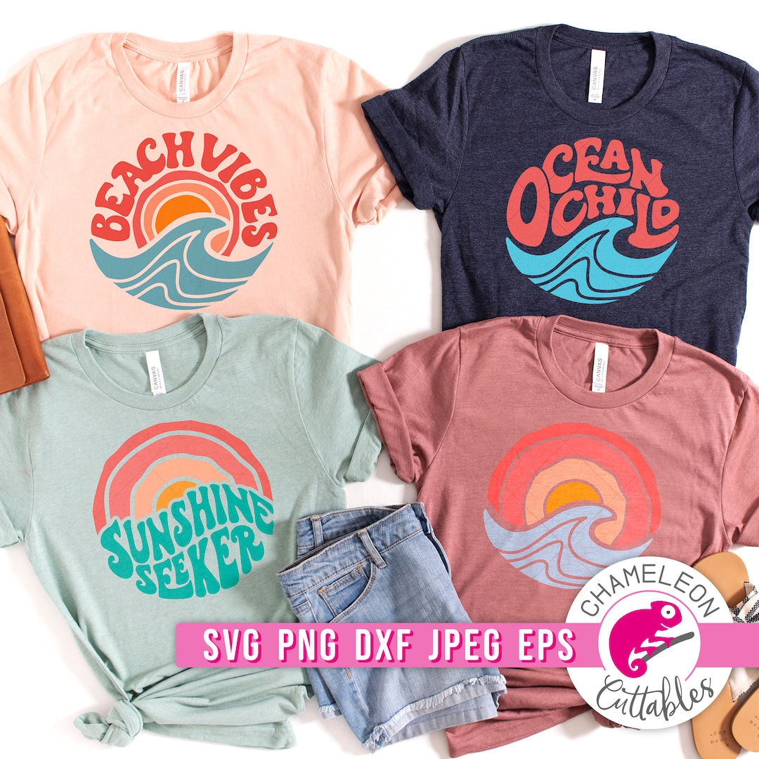 SVG, PNG, Dxf, Jpeg, Round Beach Svg Bundle, Retro Beach Design, Ocean ...