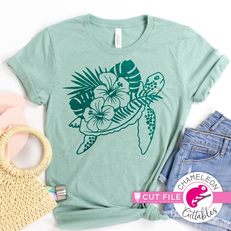 Sea Turtle Hibiscus Flowers Beach SVG Dxf Png Jpeg File - Etsy