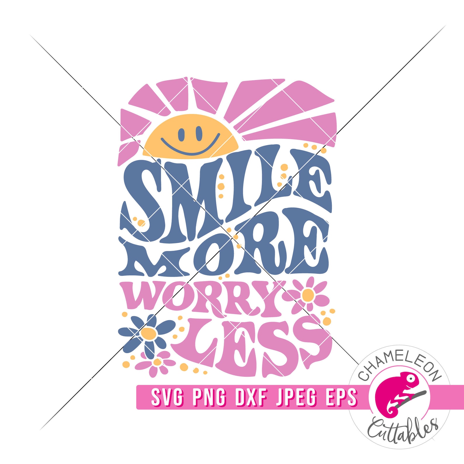 SVG, PNG, Dxf, Jpeg, Smile More Worry Less Svg, Hippie Design, Retro ...