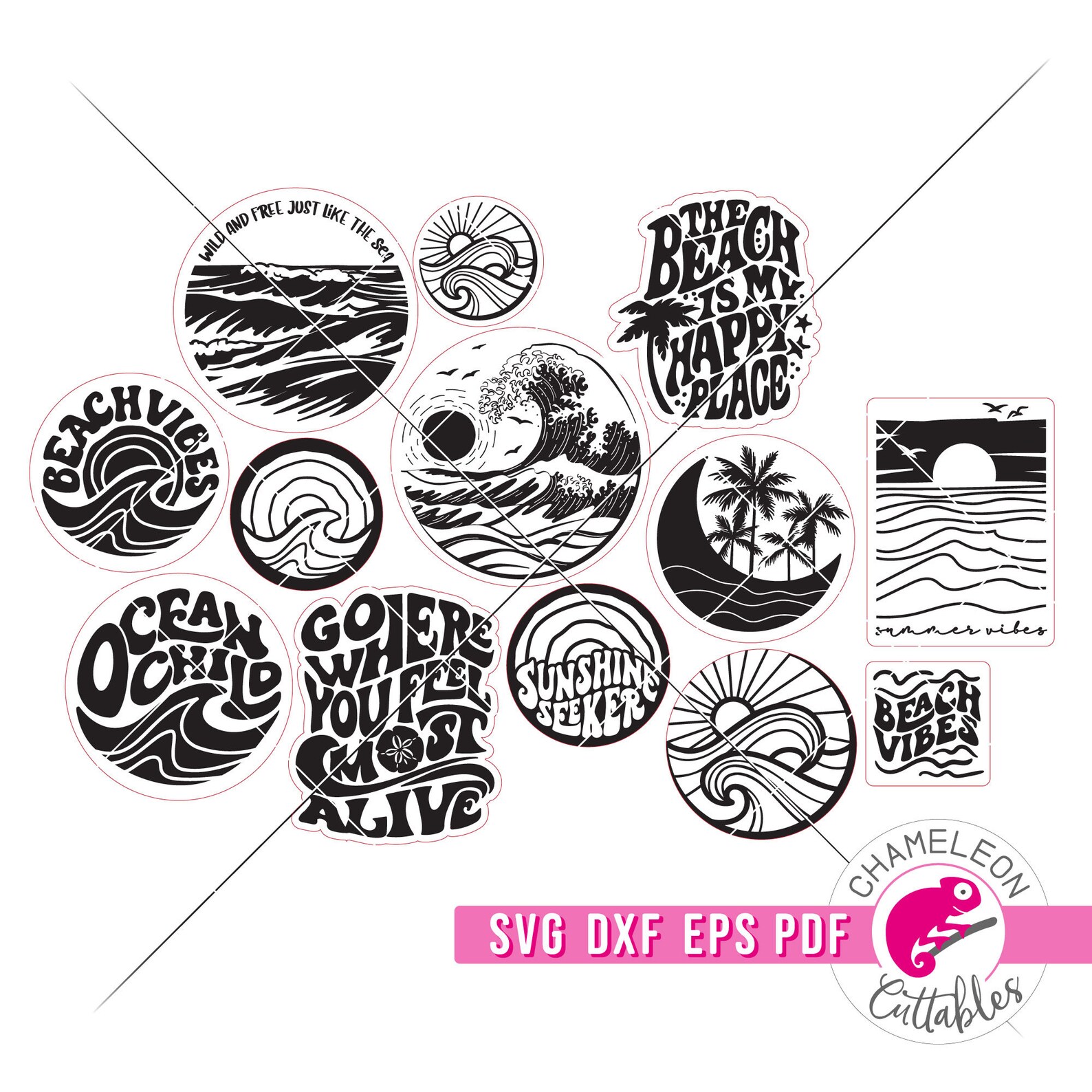 SVG, DXF, Pdf, Eps Beach Ocean Wood Sticker Svg Bundle for Laser Cutter ...
