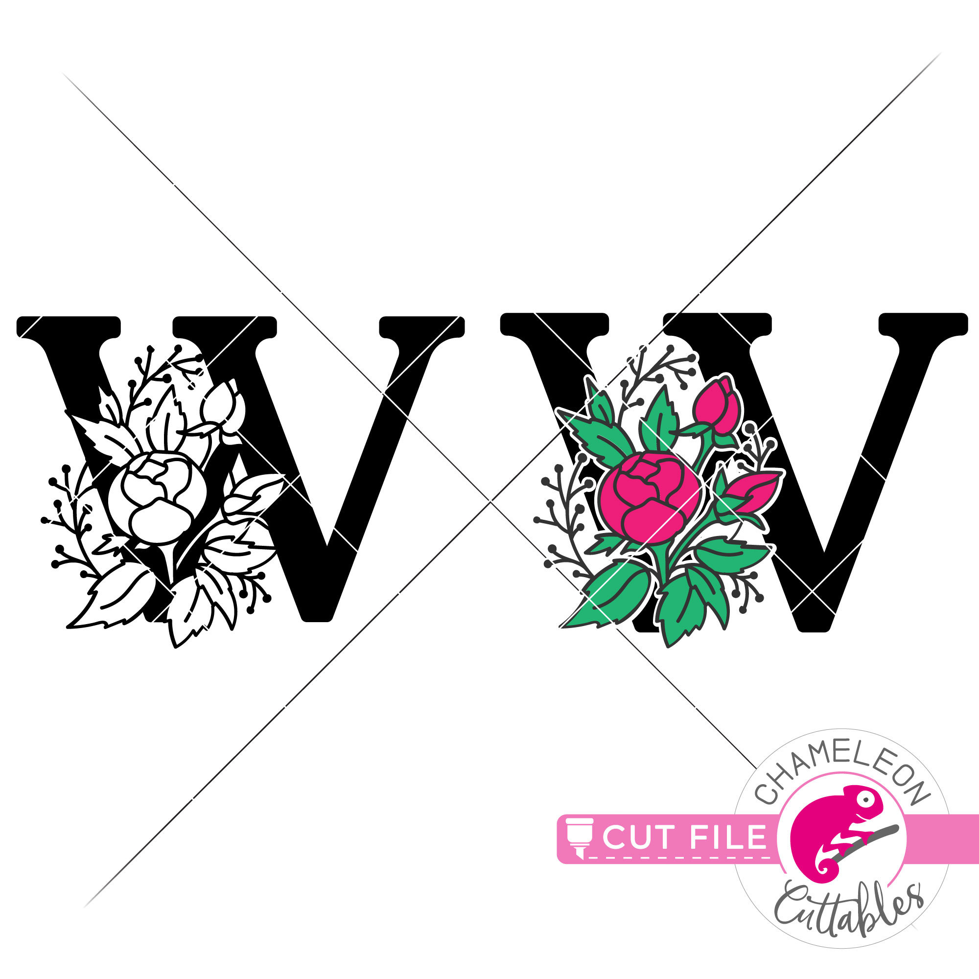 W Floral Monogram Letter with Flowers SVG png dxf jpeg | Etsy