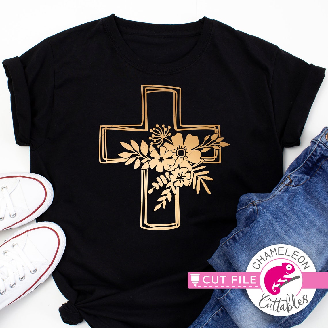 SVG PNG DXF Jpeg Cross With Flowerssketch Easter | Etsy