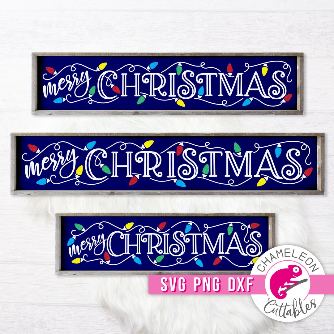 SVG, DXF, PNG, Merry Christmas Lights Horizontal Design for Long Sign ...
