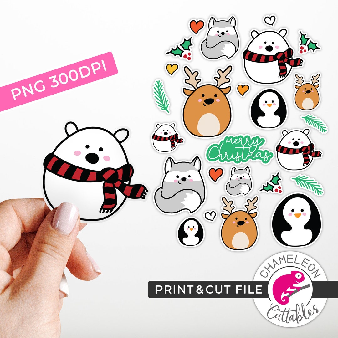 PRINT & CUT Sticker Template, PNG, Christmas Animals, for Cricut, for ...