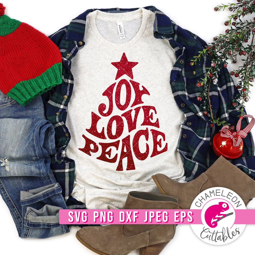 SVG, PNG, DXF, Jpeg, Joy Love Peace Christmas Tree Svg, Christmas File ...