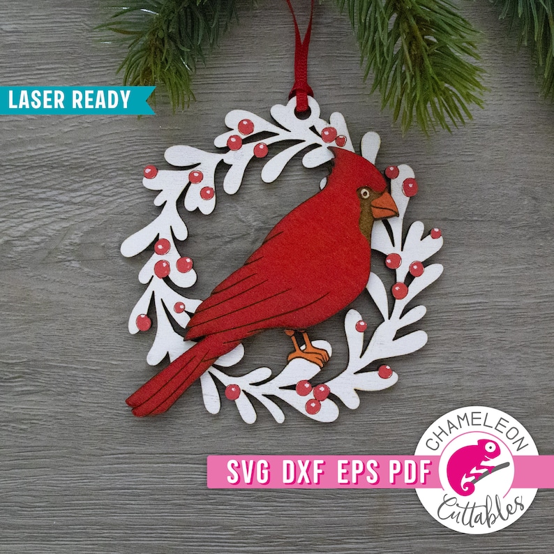 PDF SVG DXF Eps Cardinal Wreath Christmas Ornament Svg - Etsy