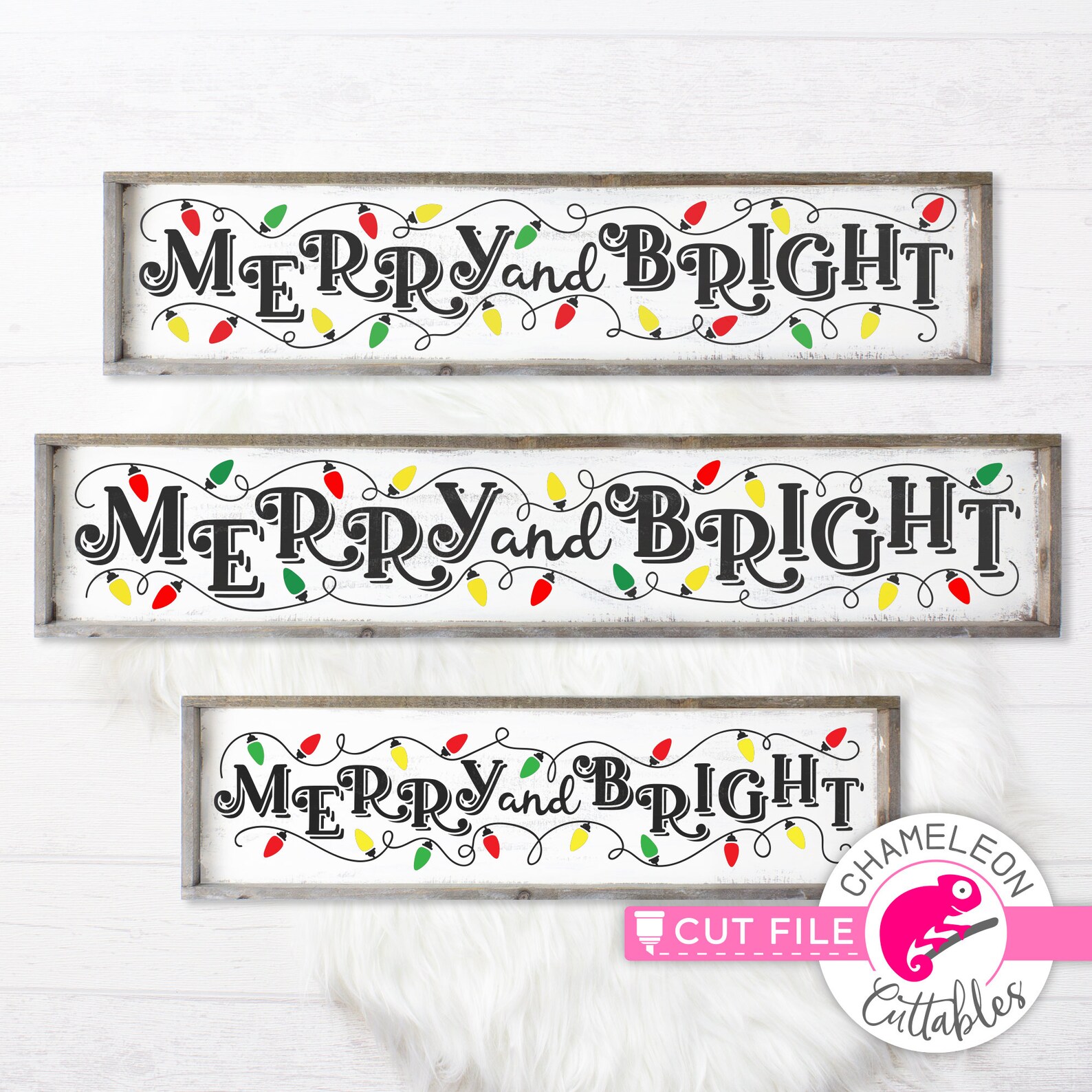 Merry & Bright Christmas Lights Horizontal Design Files for - Etsy