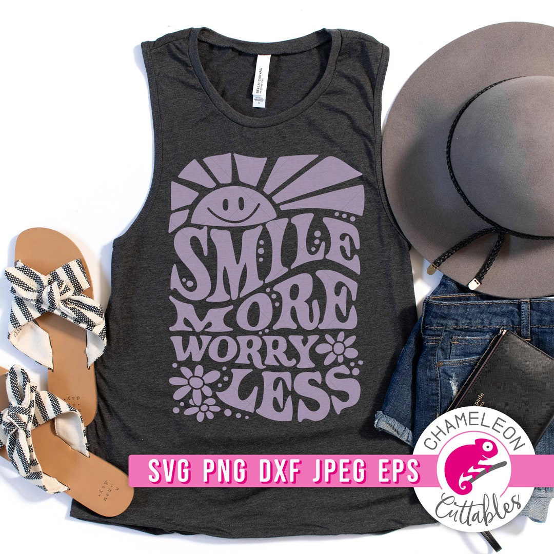 SVG, PNG, Dxf, Jpeg, Smile More Worry Less Svg, Hippie Design, Retro ...