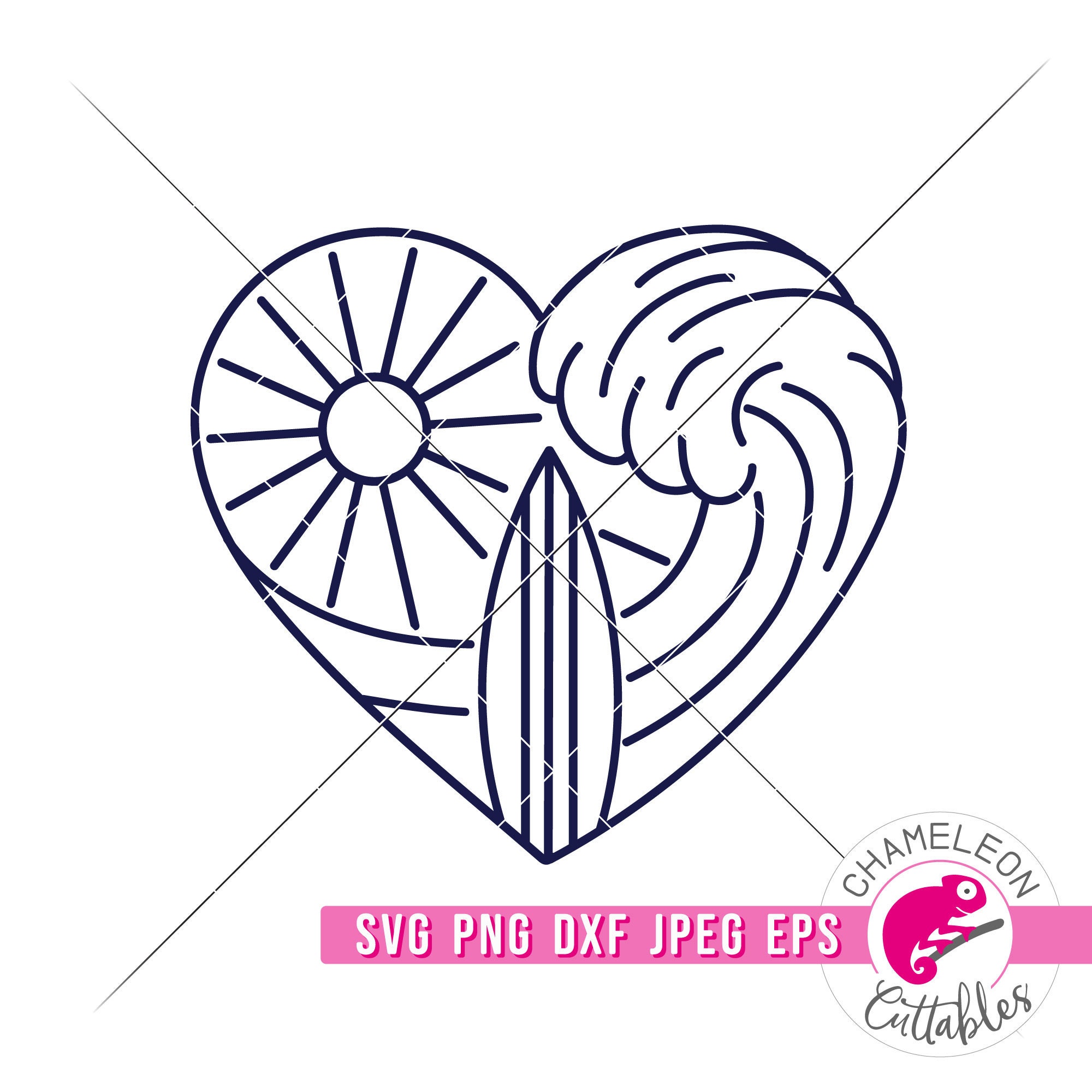 SVG, PNG, Dxf, Jpeg, Surf Ocean Heart Svg, Beach Summer Design, Line ...