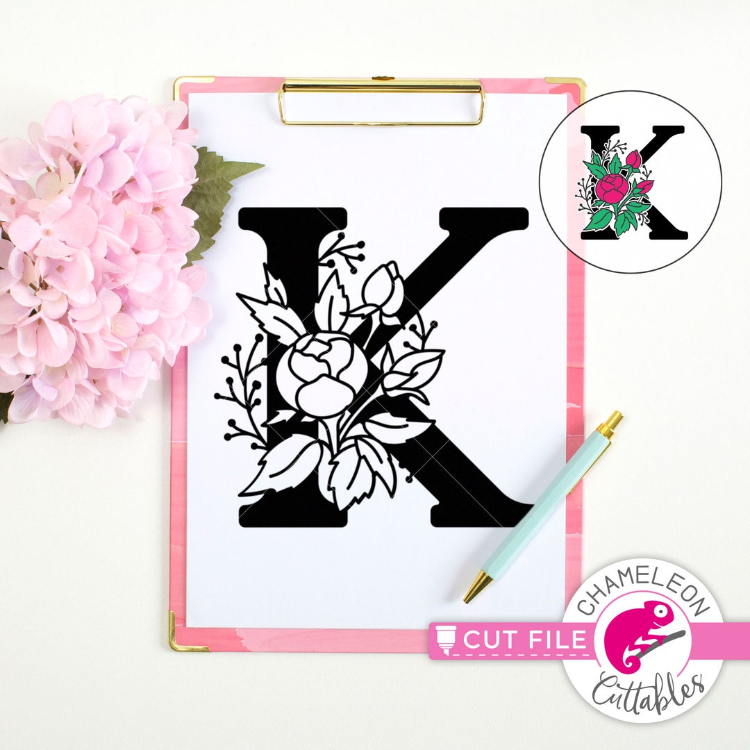 K Floral Monogram Letter With Flowers, SVG, Png, Dxf, Jpeg File for ...
