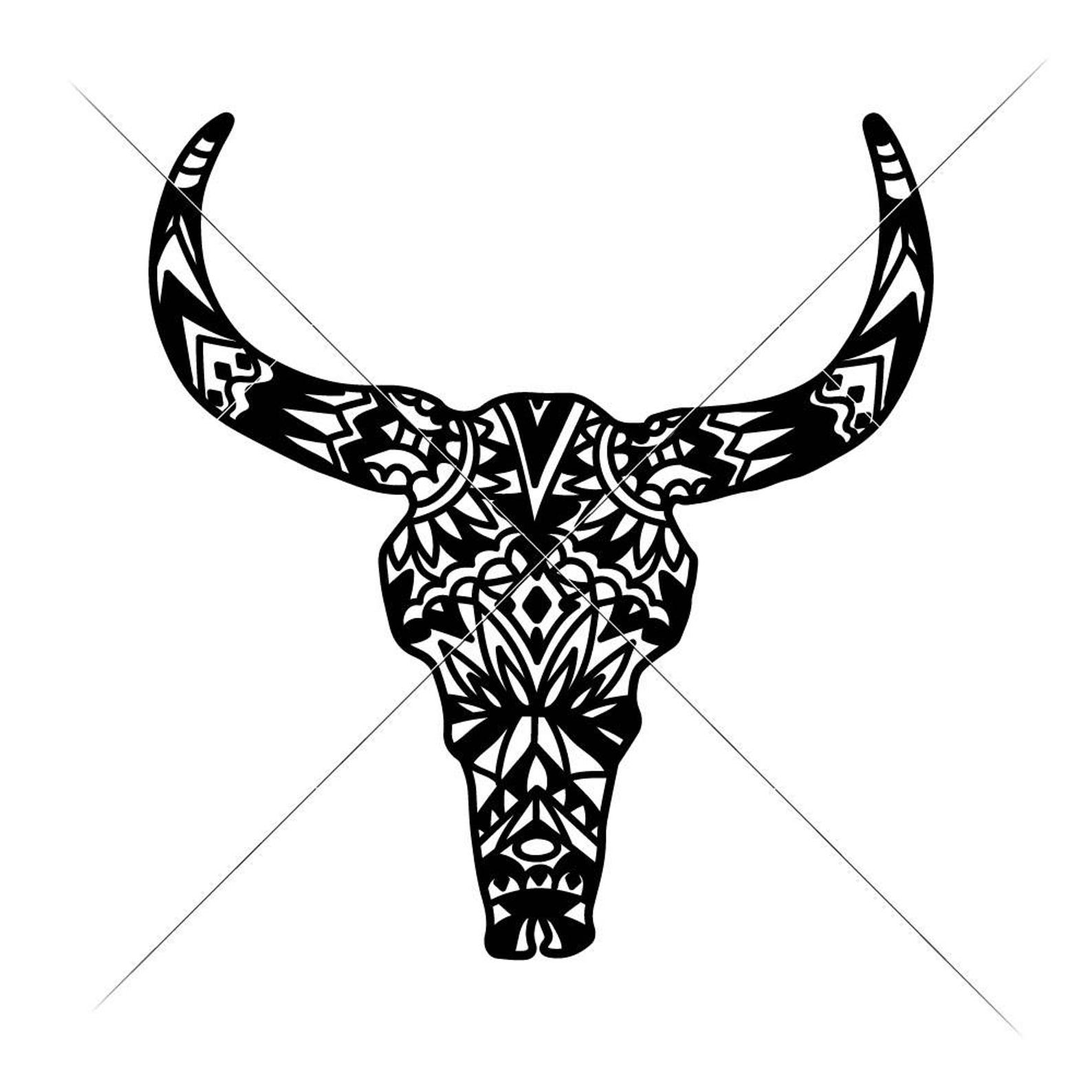 SVG, PNG, DXF, Jpeg, Cow Skull With Aztec Pattern Farmhouse, Country ...