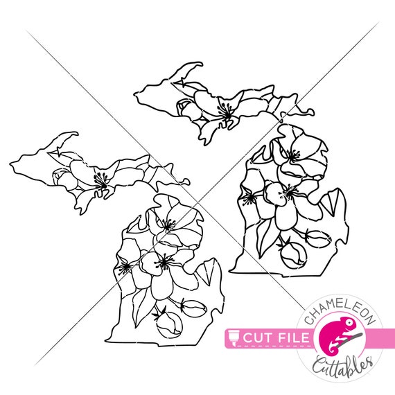 Michigan State Flower Apple Blossom Outline SVG Dxf File - Etsy