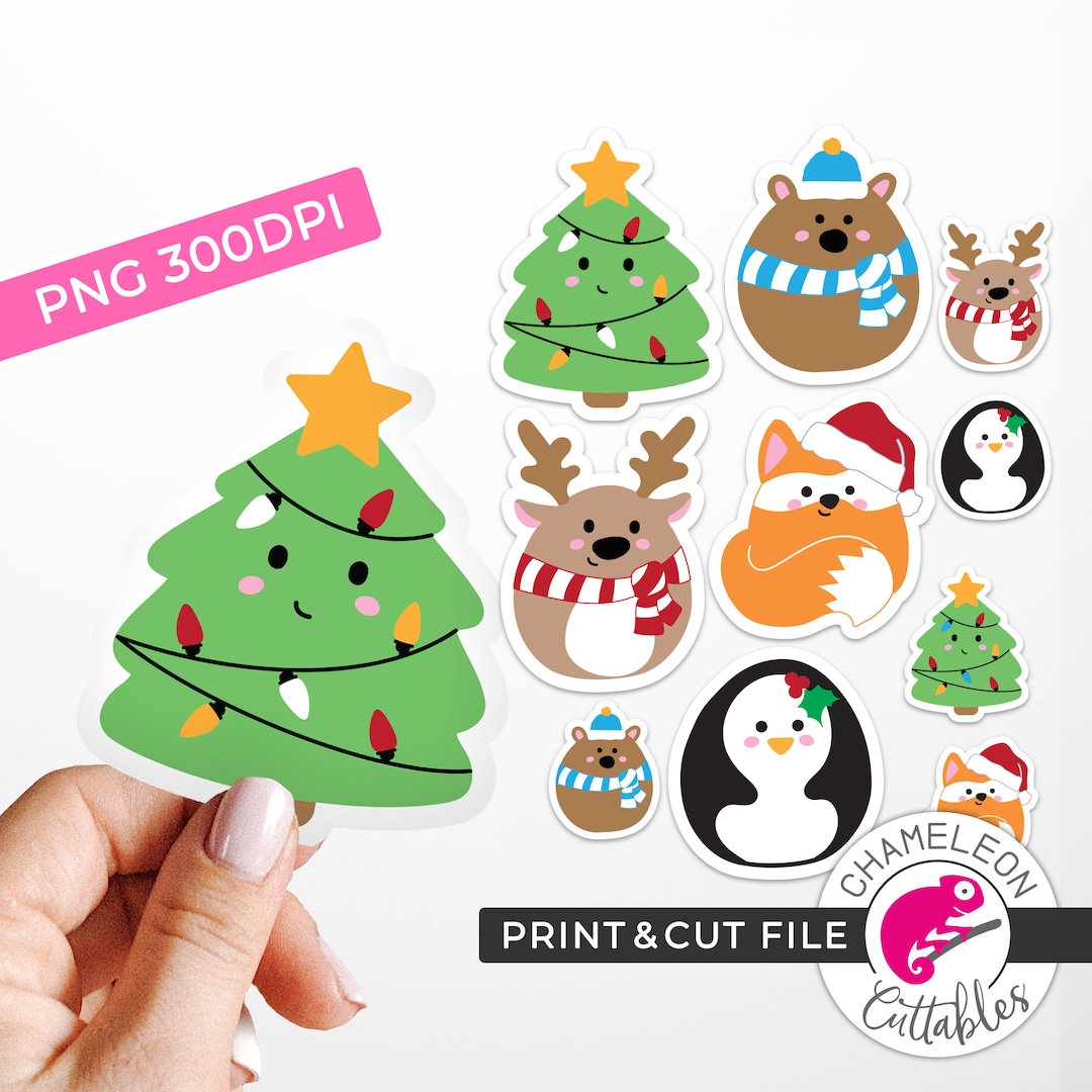 PRINT & CUT Sticker Template, PNG, Cute Christmas Animals, for Cricut ...