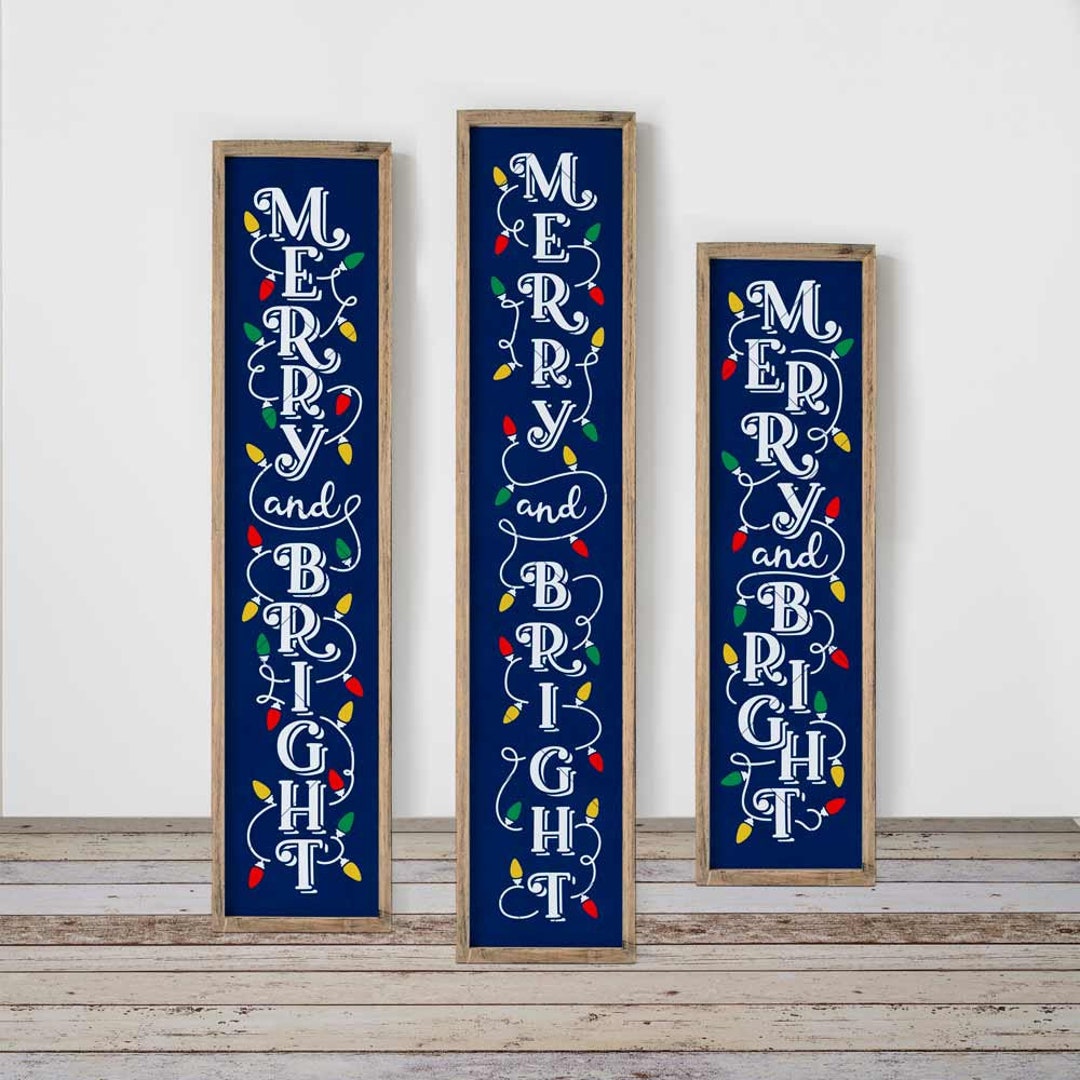 Merry and Bright Christmas Lights SVG, 3 Vertical Files for Long Porch ...