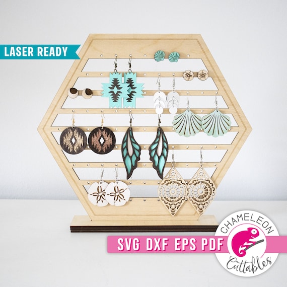 SVG DXF PDF Eps Earring Display Hexagon Laser Svg - Etsy